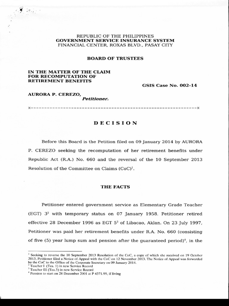 Sample GSIS Retirement Case | PDF