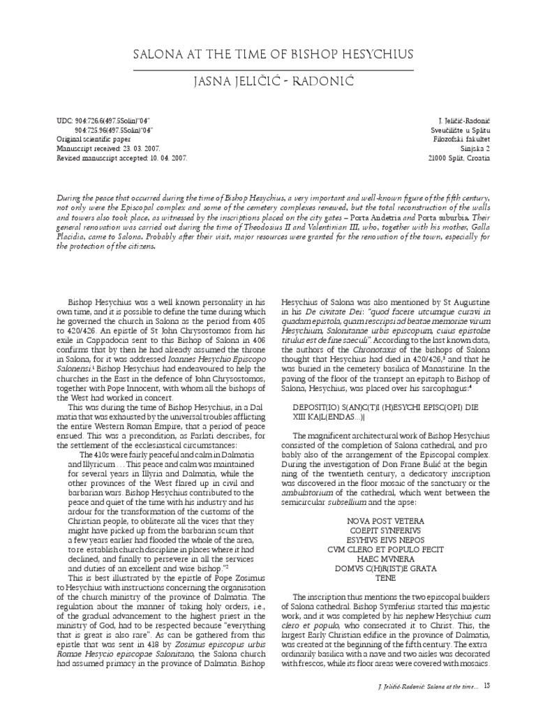 Salona at The Time of Bishop Hesychius PDF | PDF | Mosaic | Cathedral