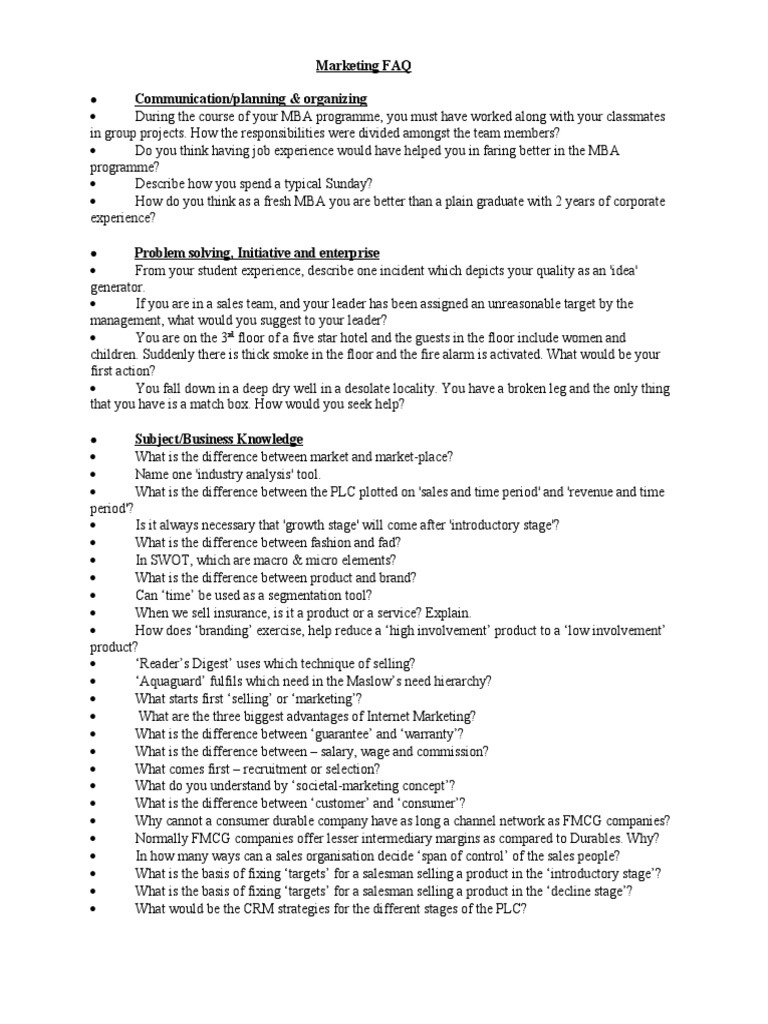 Marketing FAQ Communication/planning & Organizing | PDF | Marketing | Sales