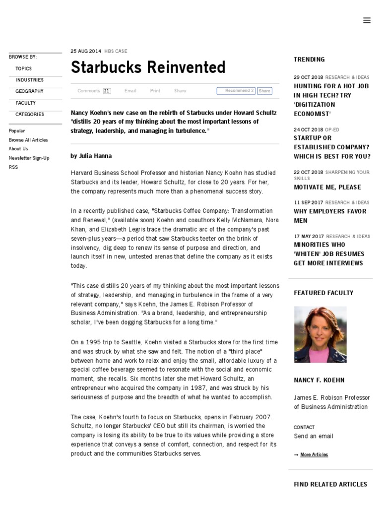 Starbucks Reinvented | PDF | Starbucks | Entrepreneurship