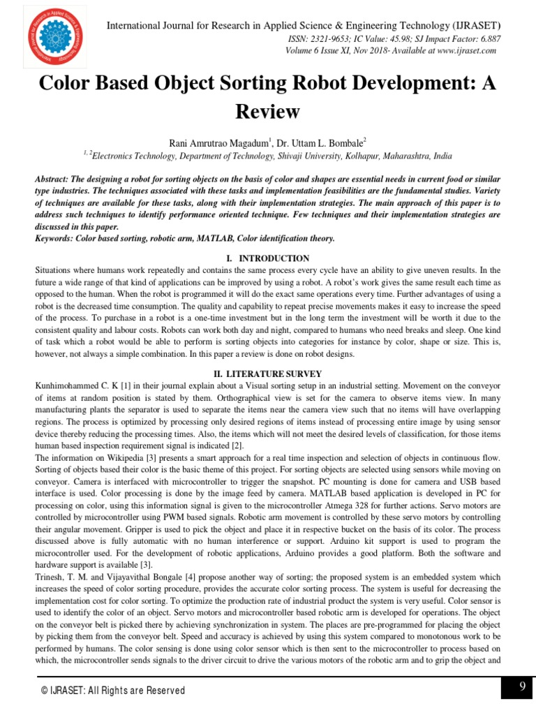 Color Based Object Sorting Robot Development: A Review | PDF | Robotics ...