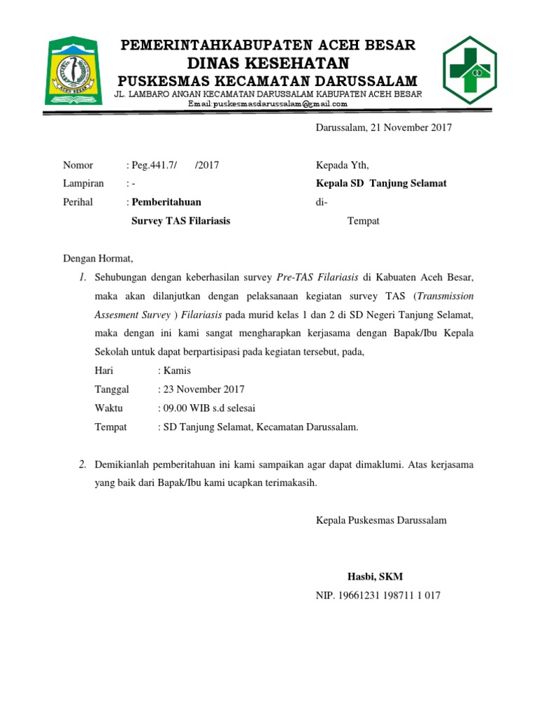 Surat Pemberitahuan SD Tanjung Selamat | PDF