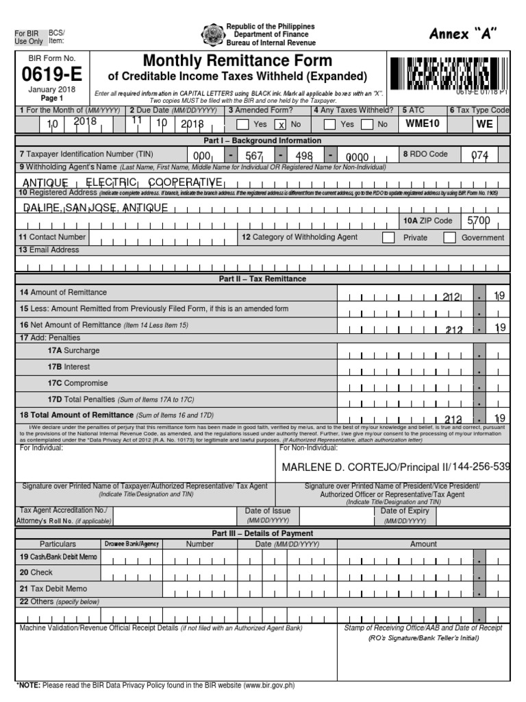 Annex A - 0619-E Jan 2018UPDATED-signed PDF | PDF | Withholding Tax ...