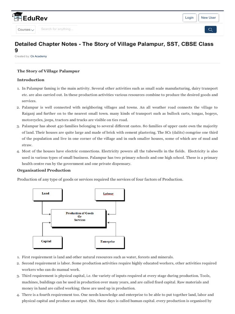Edurev: Detailed Chapter Notes - The Story of Village Palampur, SST ...