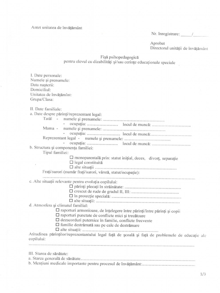 Fisa Psihopedagogica - Elev Cu CES | PDF