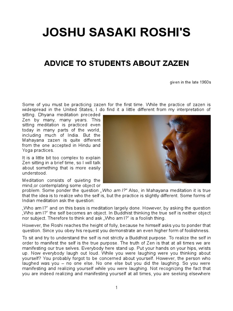 Joshu Sasaki Roshi About Zazen PDF | PDF | Meditation | Zen