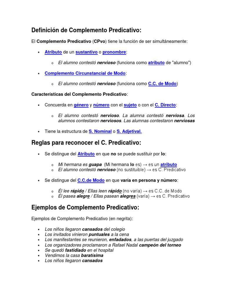 Definición de Complemento Predicativo | Tipología Lingüística | Vocabulario