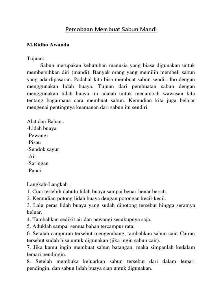 Percobaan Membuat Sabun Mandi Ridho | PDF