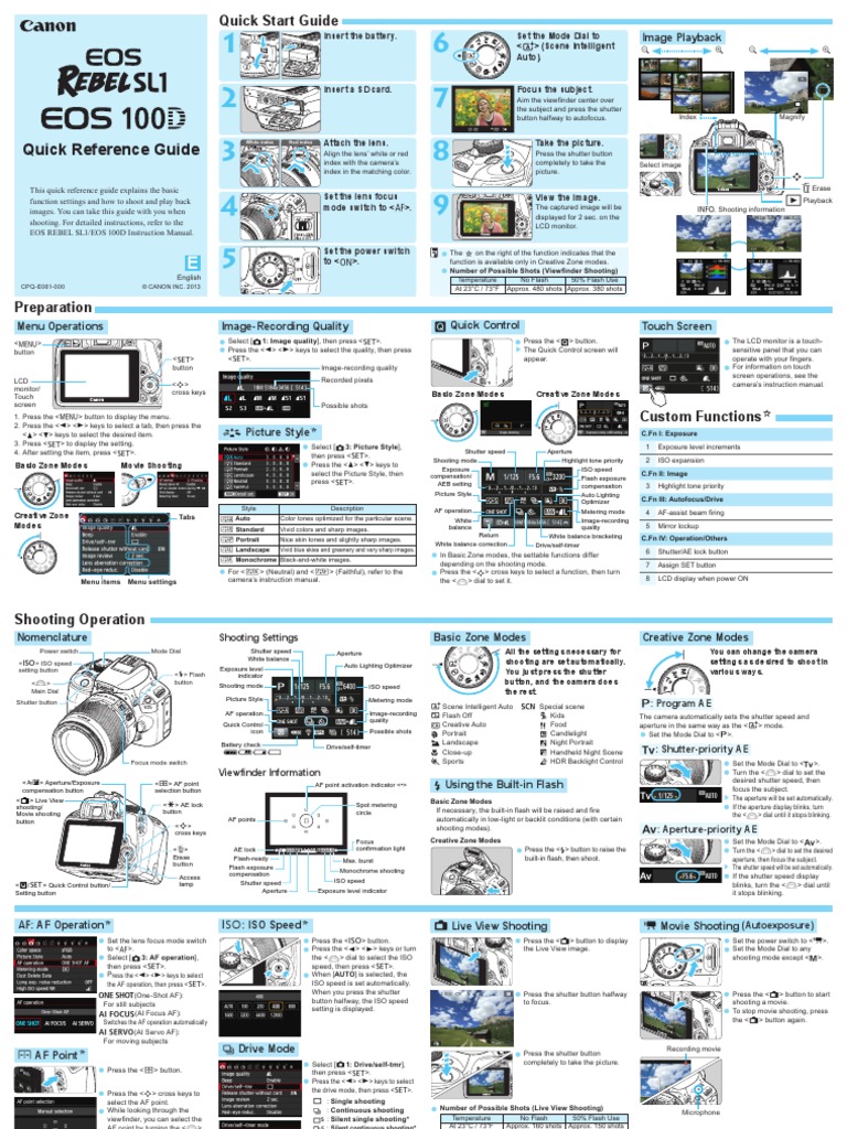 Quick Reference Guide: Image Playback | PDF | Autofocus | Exposure ...