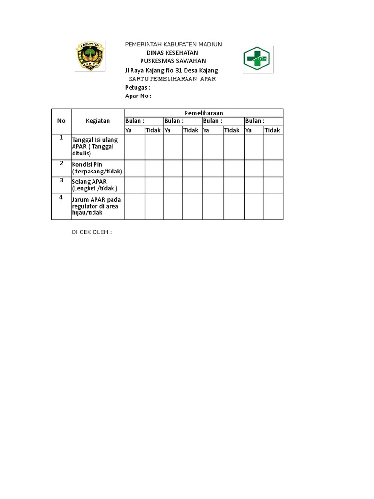 Kartu Monitoring Apar | PDF