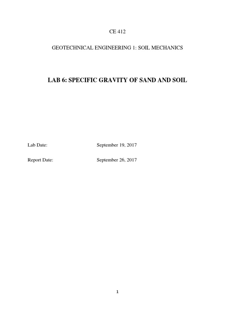 Lab 6: Specific Gravity of Sand and Soil | PDF | Soil | Density