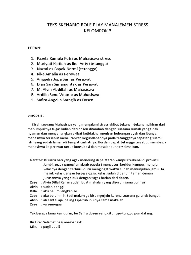 Teks Skenario Role Play Manajemen Stress | PDF
