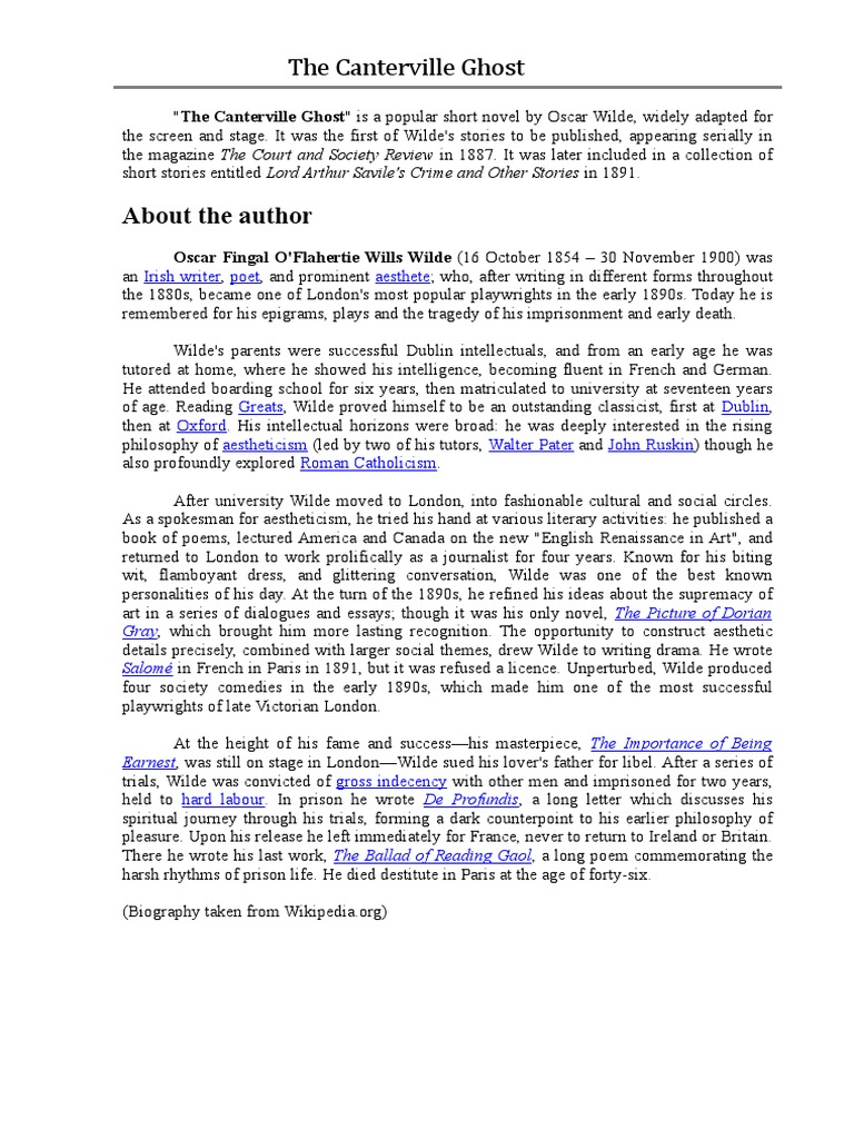 The Canterville Ghost by Oscar Wilde - Con Guía de Actividades | PDF ...