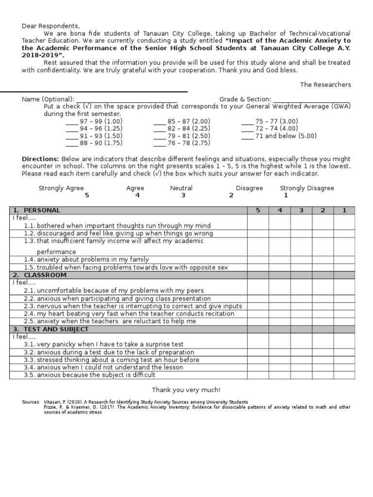 Academic Stress Inventory | PDF | Anxiety | Teachers