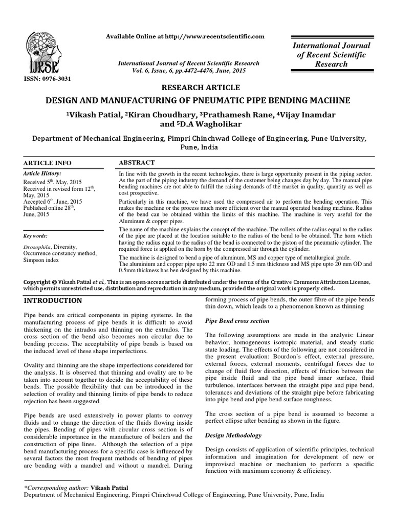 Design and Manufacturing of Pneumatic Pipe Bending Machine | PDF | Pipe ...