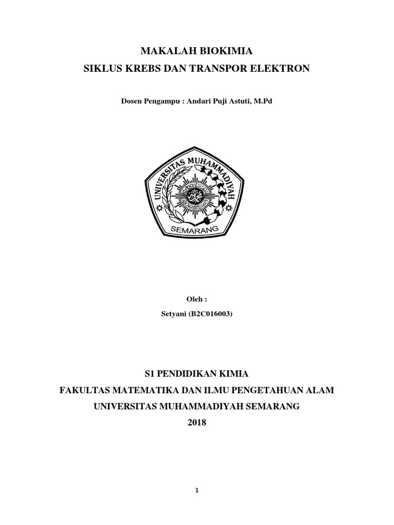 BIokimia Makalah Siklus Krebs Dan Transpor Elektron - Setyani | PDF ...