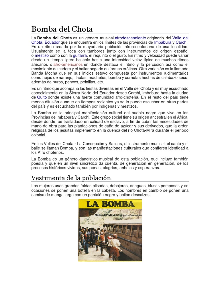 Bomba del Chota: Ritmo y Cultura Ecuatoriana | PDF