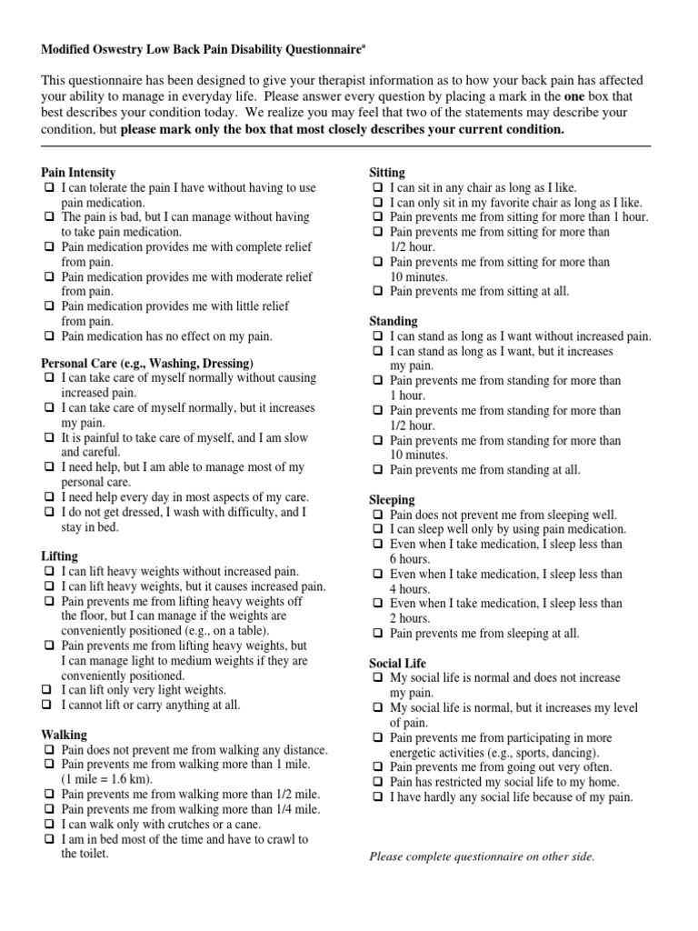 Modified Oswestry Back Pain Questionnaire | PDF | Analgesic | Pain
