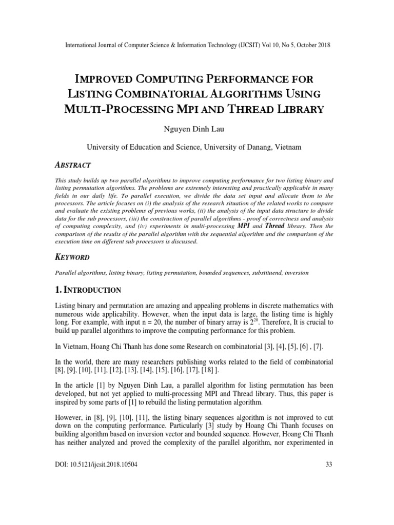 Improved Computing Performance For Listing Combinatorial Algorithms Using Multi Processing Mpi