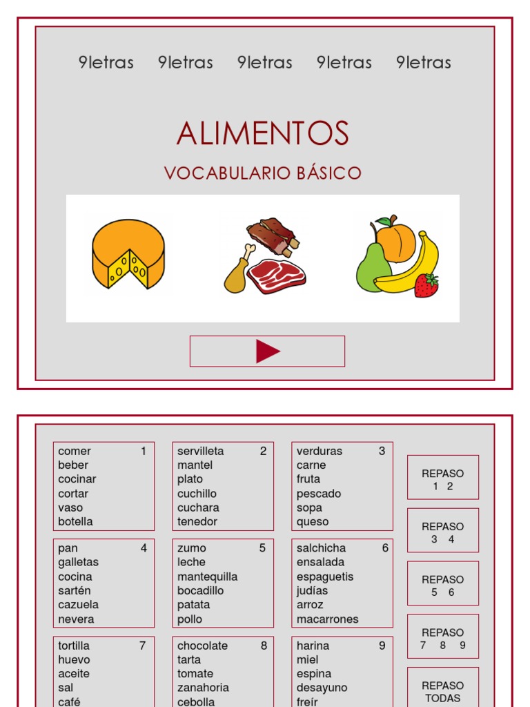 Vocabulario - Alimentos | PDF | ensalada | Comida y bebida
