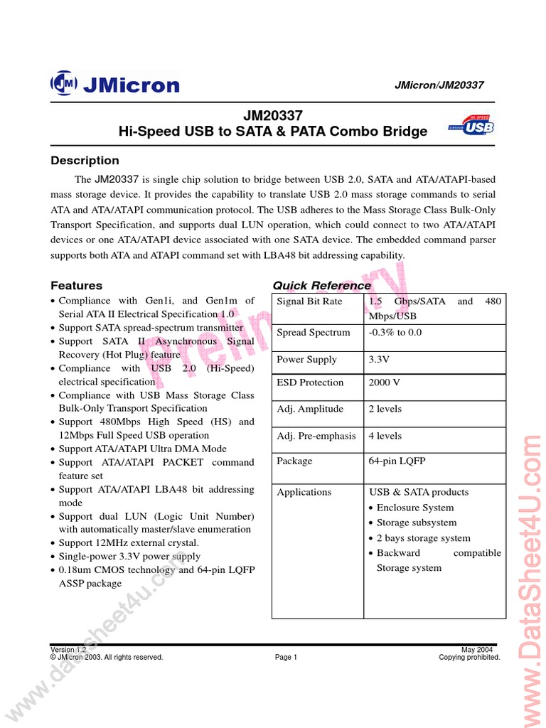 JM20337 JMicron | PDF | Usb | Office Equipment