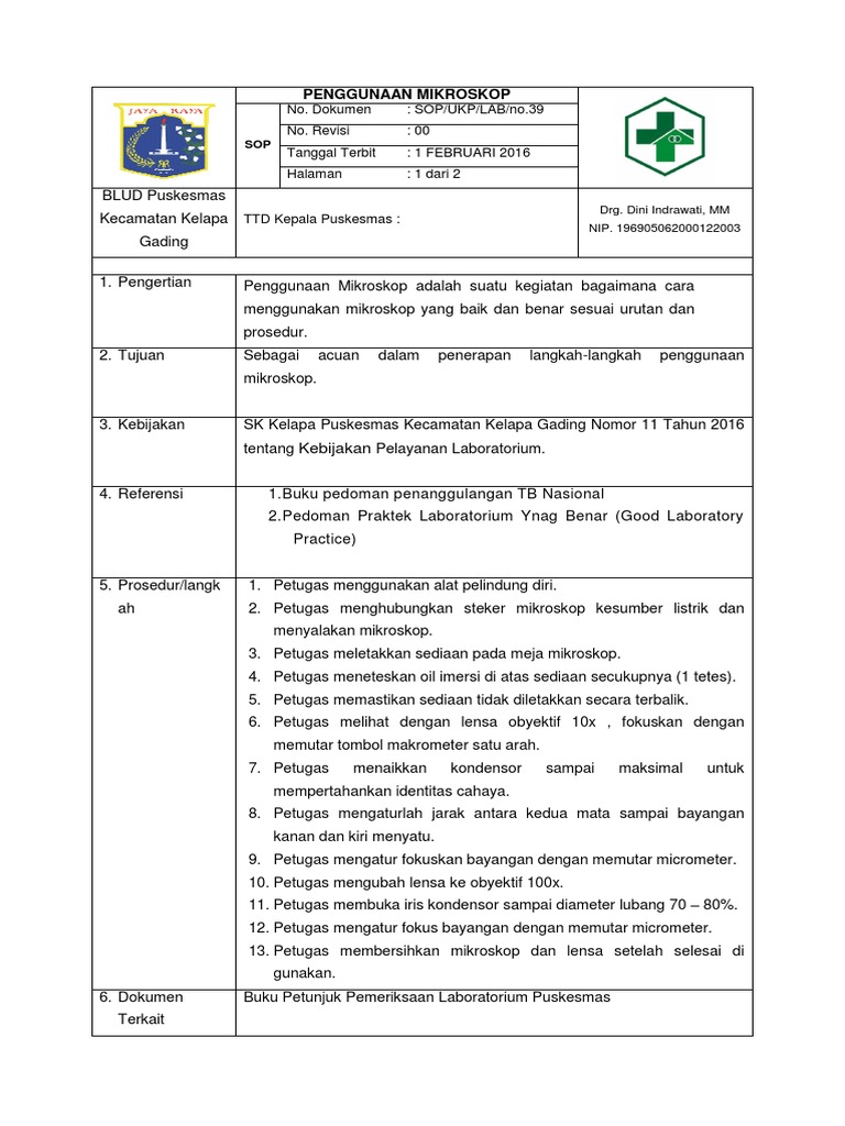 Sop Penggunaan Mikroskop | PDF