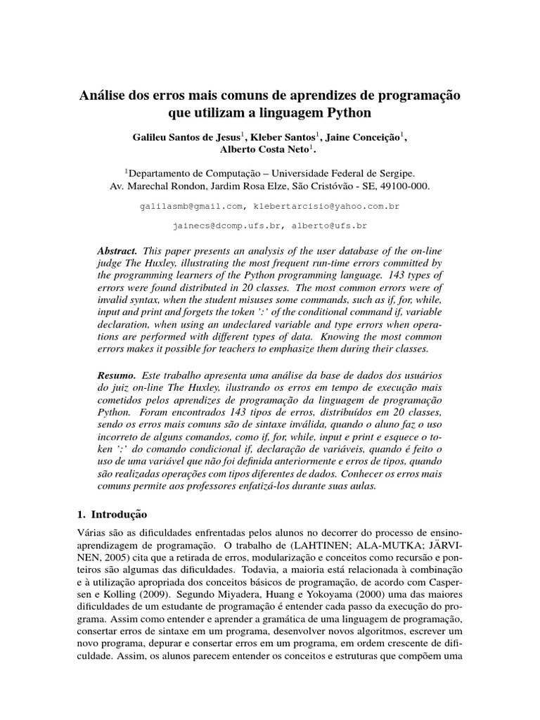 Erros Comuns Da Linguagem Python | PDF | Python (linguagem de ...