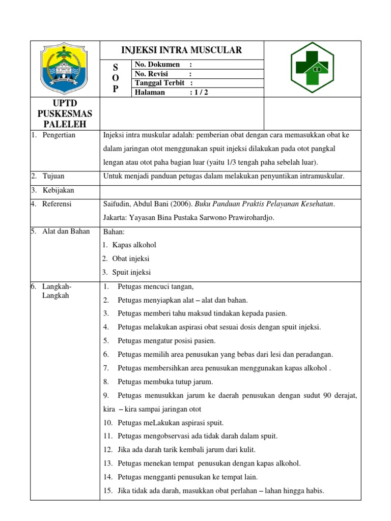 SOP Injeksi Intramuskular | PDF