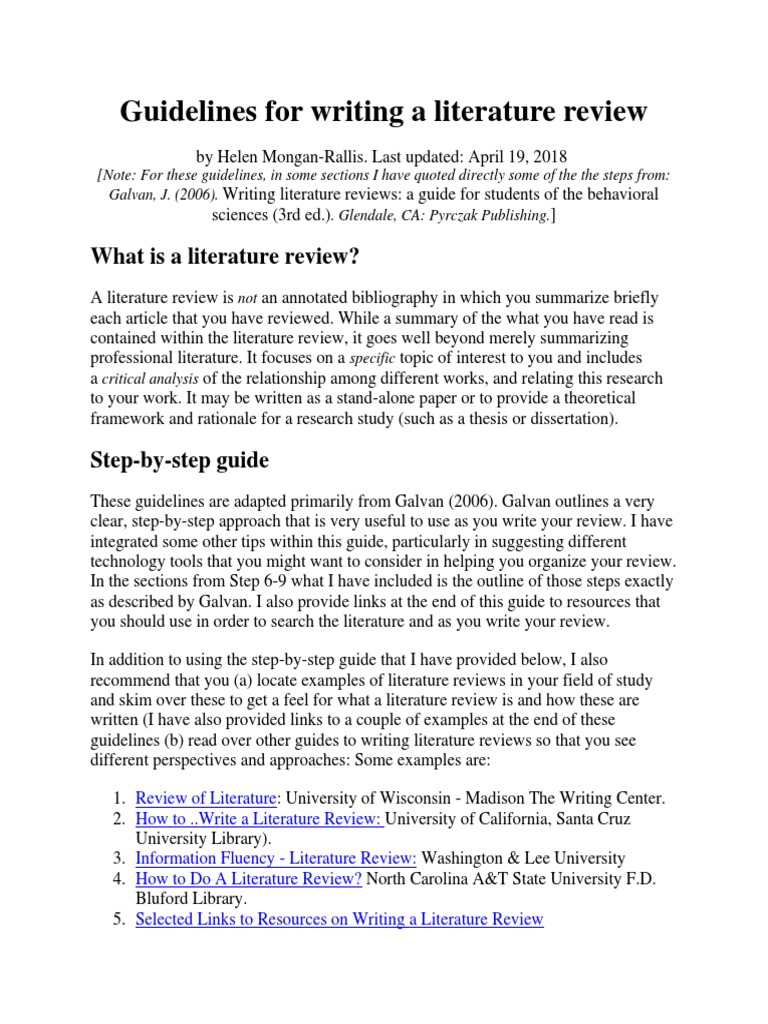 Literature Review Writing Guidelines | PDF | Thesis | Microsoft Excel