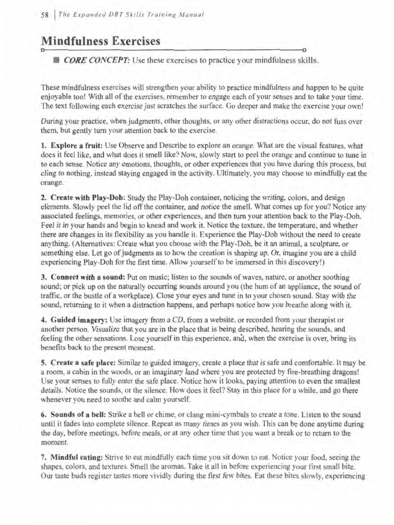 Mindfulness Exercises for DBT Skills | PDF | Breathing | Mindfulness