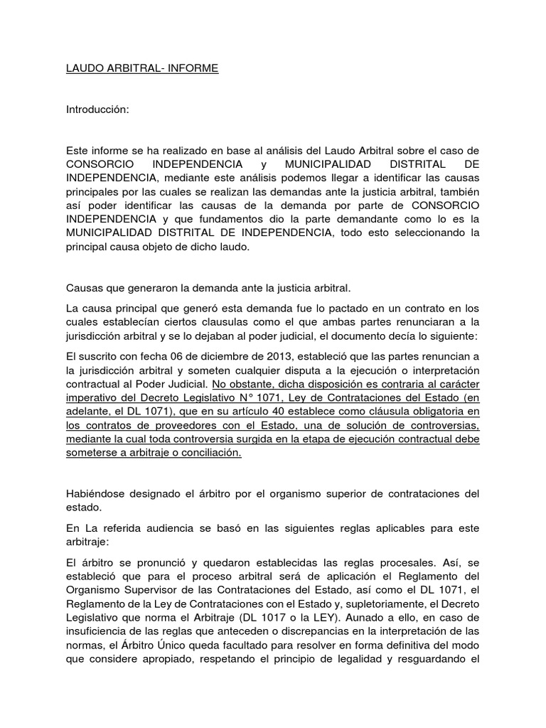 Informe - Laudo Arbitral | PDF | Arbitraje | Jurisdicción