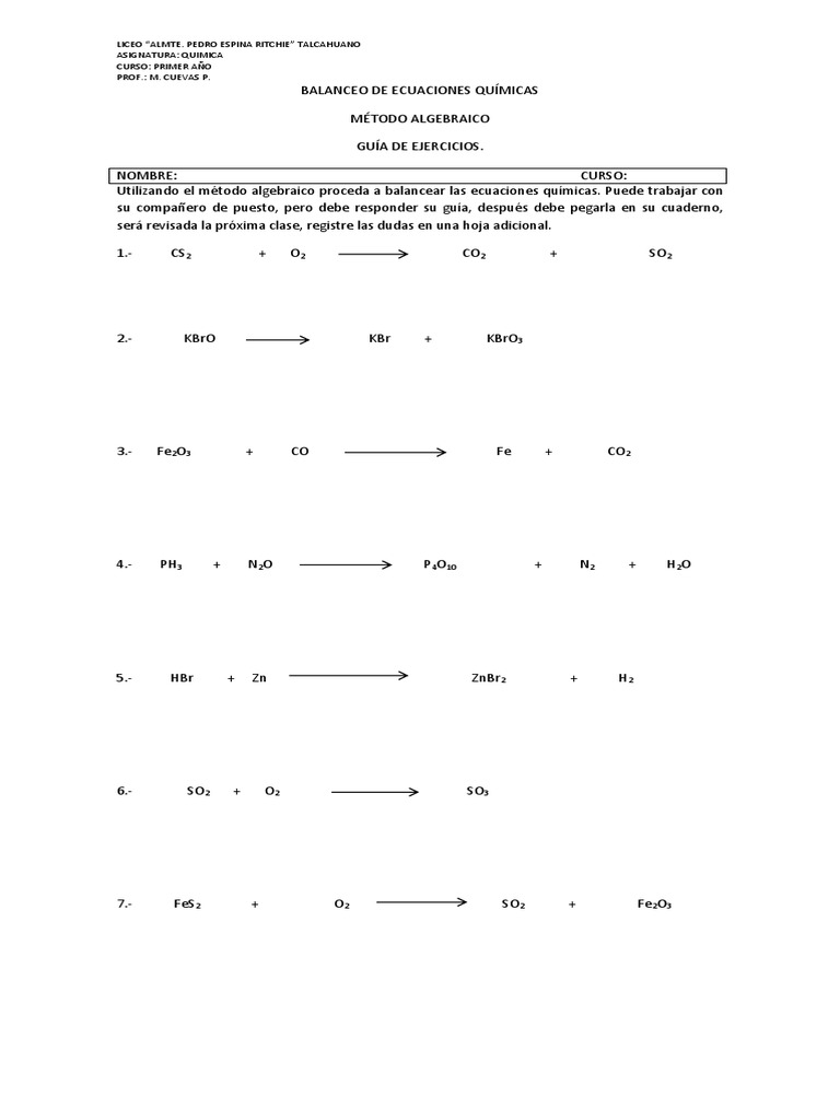 Balanceo de Ecuaciones Químicas | PDF