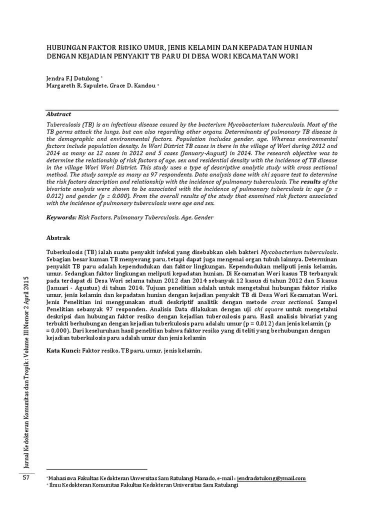 Hubungan Faktor Risiko Umur, Jenis Kelamin Dan Kepadatan Hunian Dengan ...