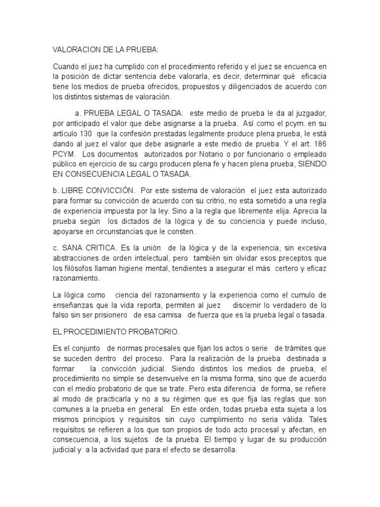 Análisis completo del proceso de valoración probatoria y dictado de ...