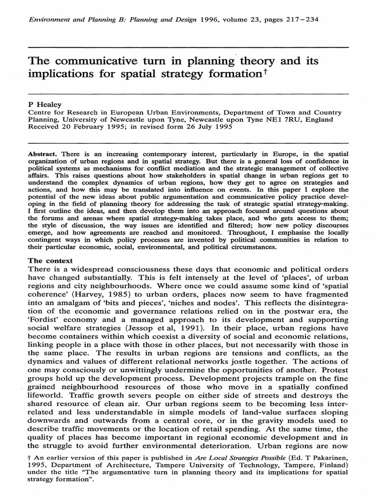The Communicative Turn in Planning Theory and Its Implications For ...