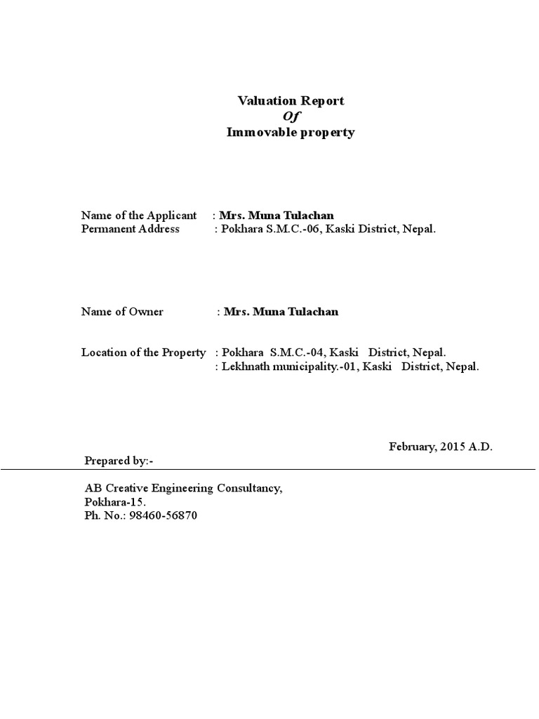 Valuation Report Immovable Property | PDF