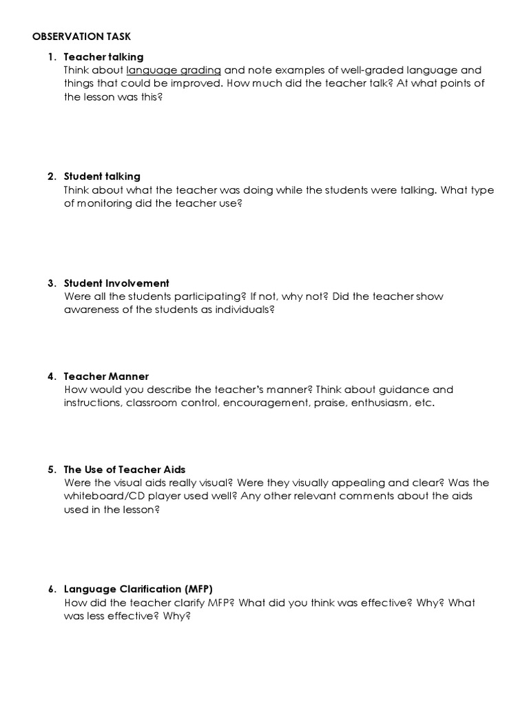 Observation Tasks | PDF