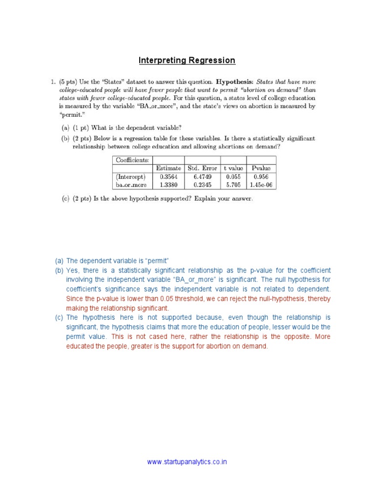 Interpreting Regression | PDF | P Value | Statistical Significance