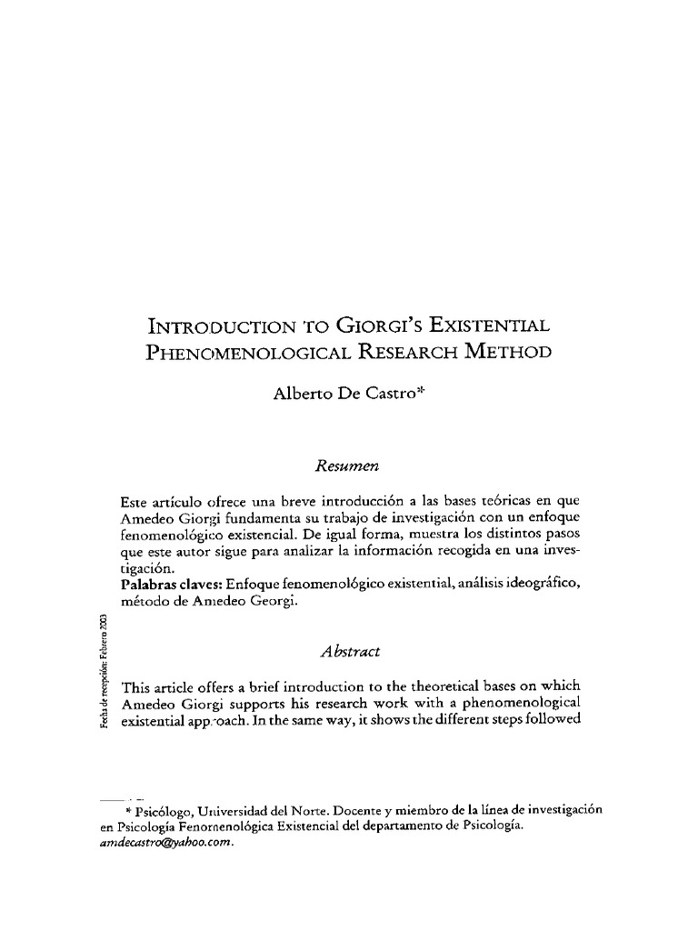 Giorgi 2017 The Descriptive Phenomenological Psychological Method | PDF ...