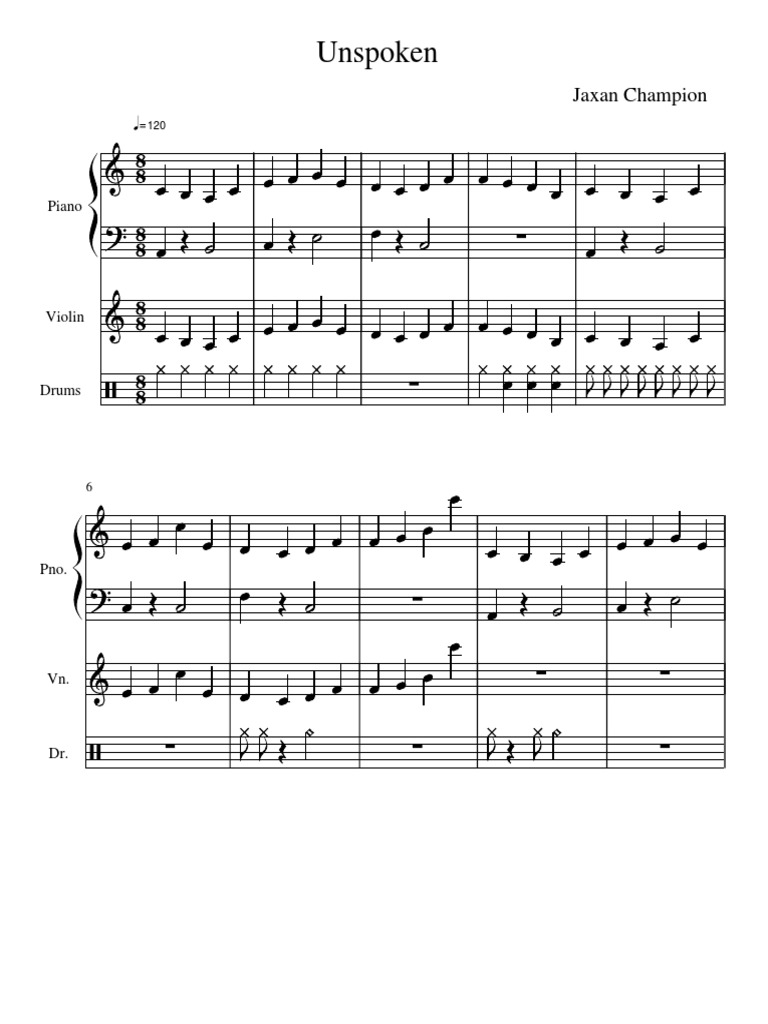 Unspoken: Jaxan Champion's Music Score | PDF