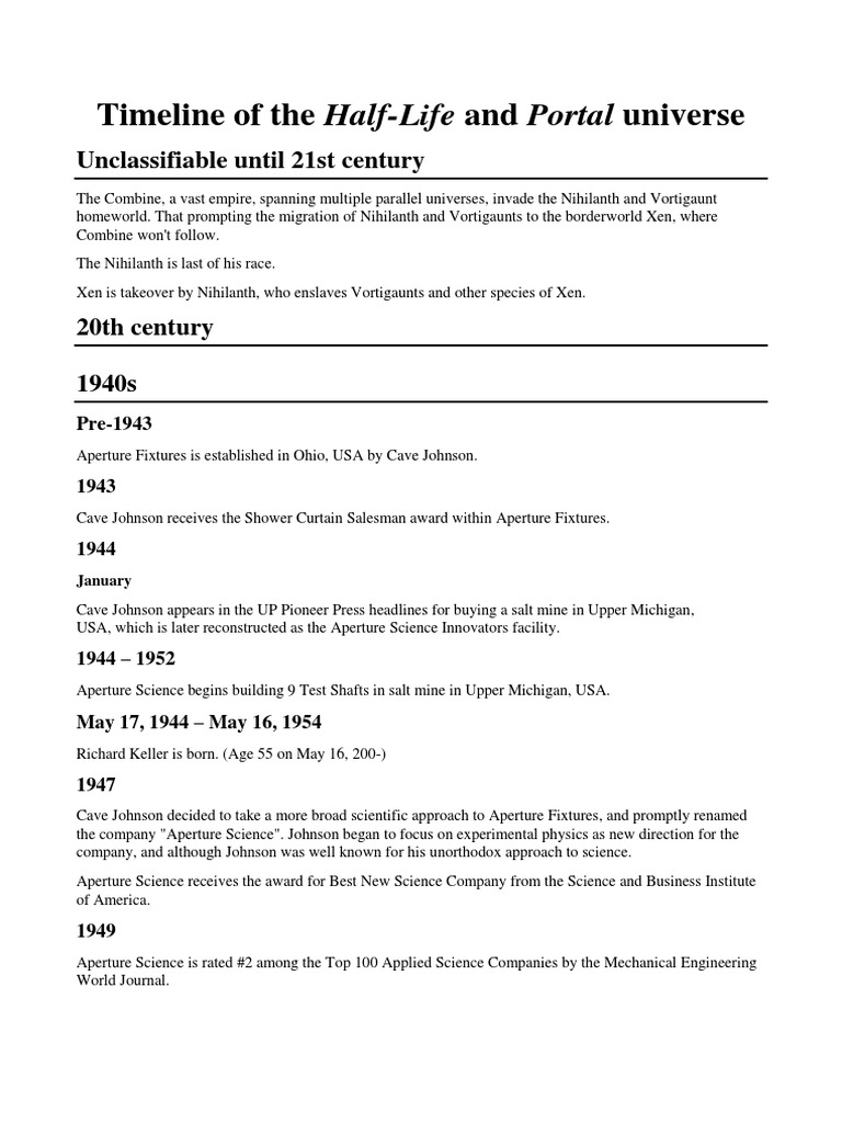 Timeline of The Half-Life and Portal Universe | PDF | Nature