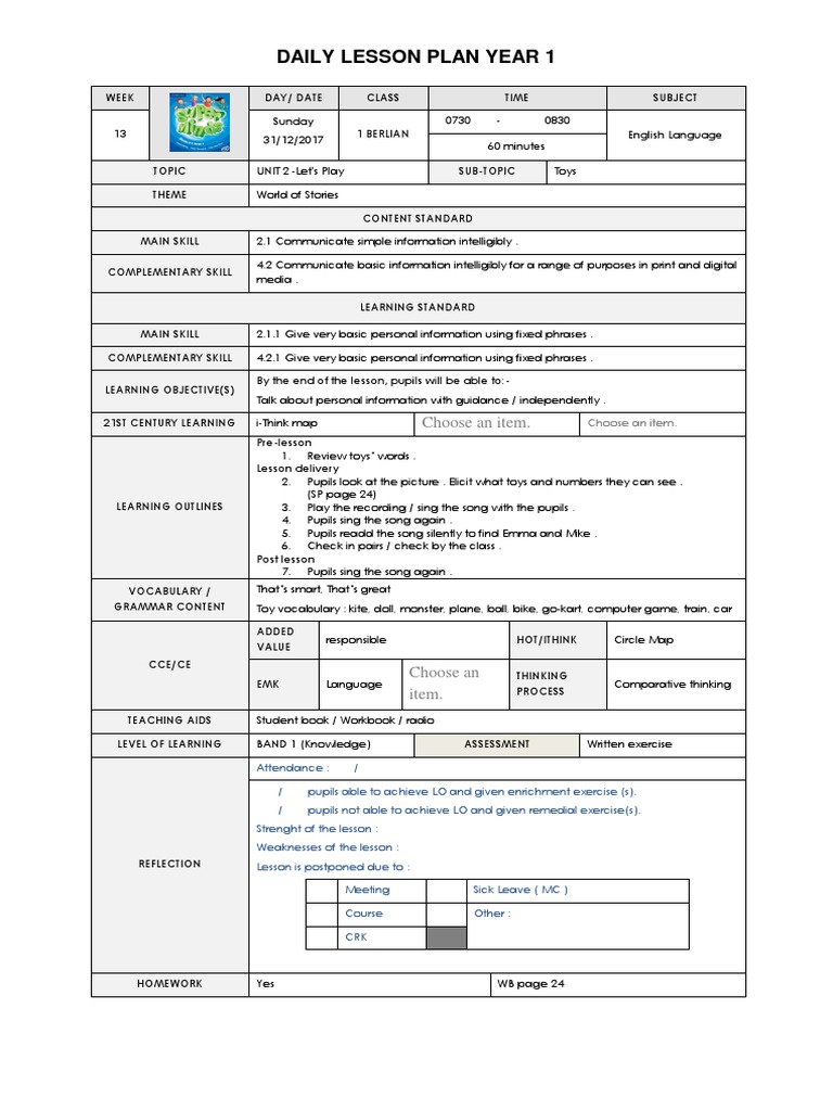 Year 1 English Lesson Plan: Toys & Classroom Objects | PDF | Lesson ...