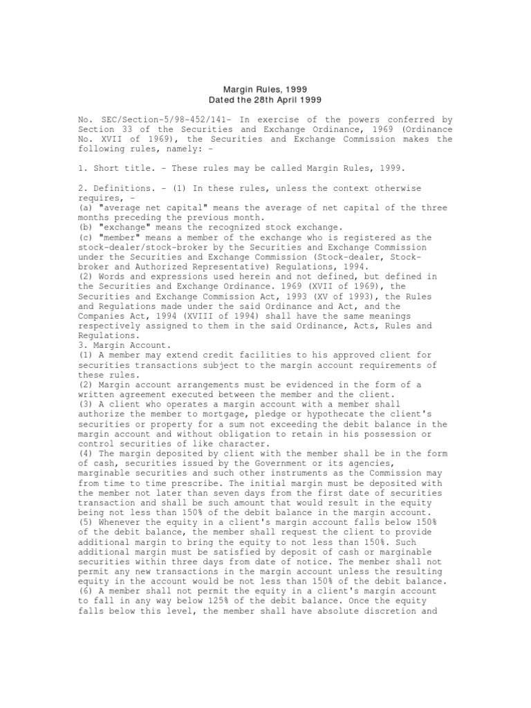Margin Rules | Download Free PDF | Margin (Finance) | Debits And Credits