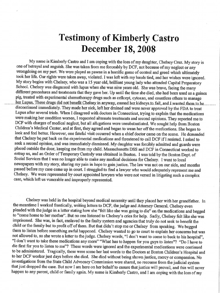 Testimony From and About Chelsey Cruz | PDF