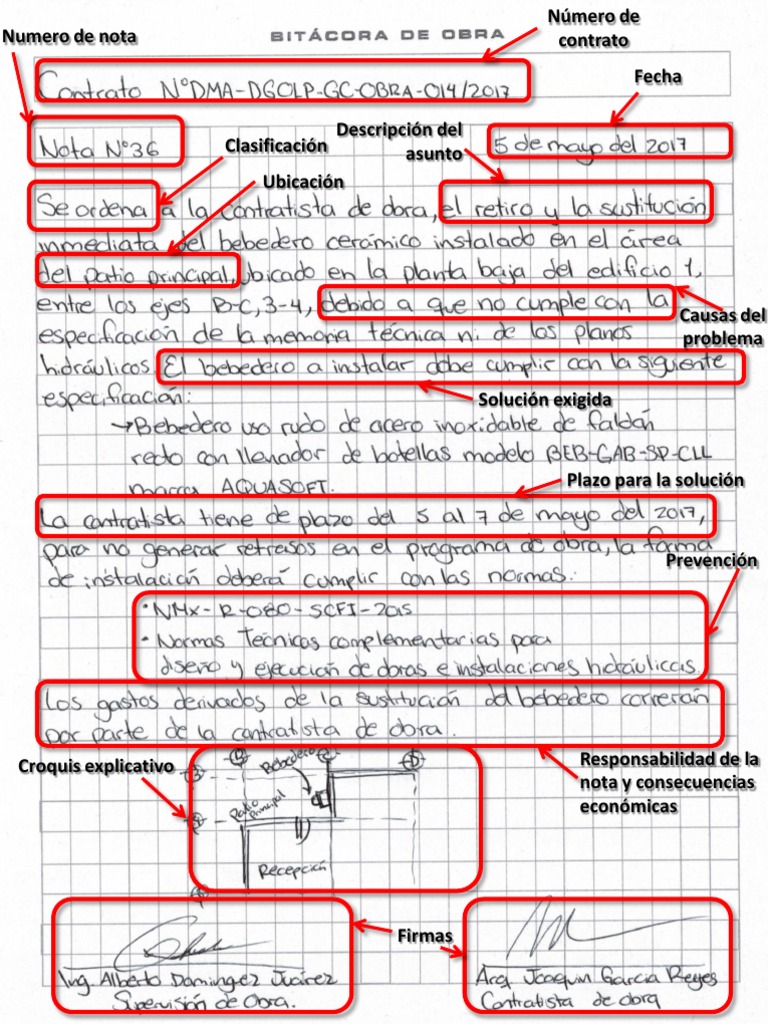 Ejemplo de Nota de Bitácora de Obra | PDF