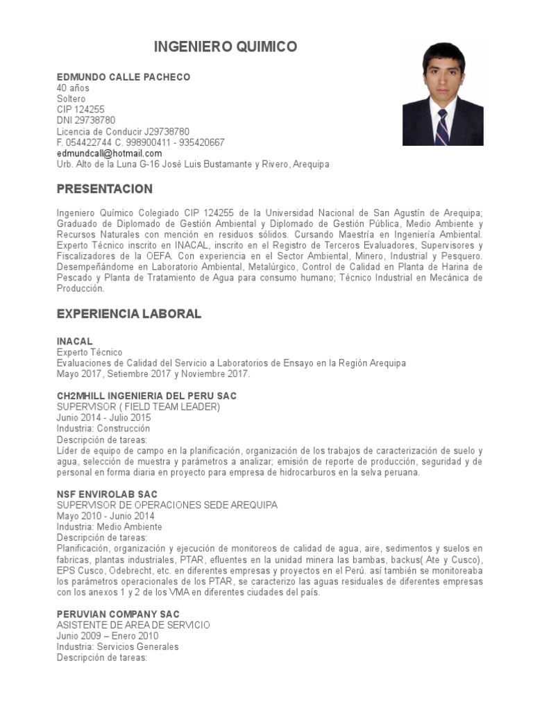 CV Edmundo Calle Pacheco | PDF | Perú | Fabricación e ingeniería