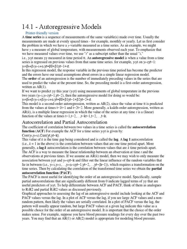 14.1 - Autoregressive Models: Autocorrelation and Partial Autocorrelation | PDF | Seasonality ...