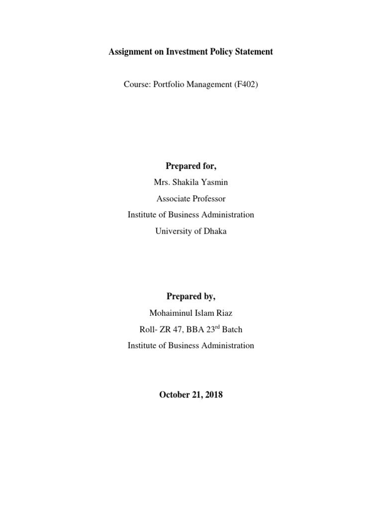 Investment Policy Statement | PDF | Investment Management | Asset ...