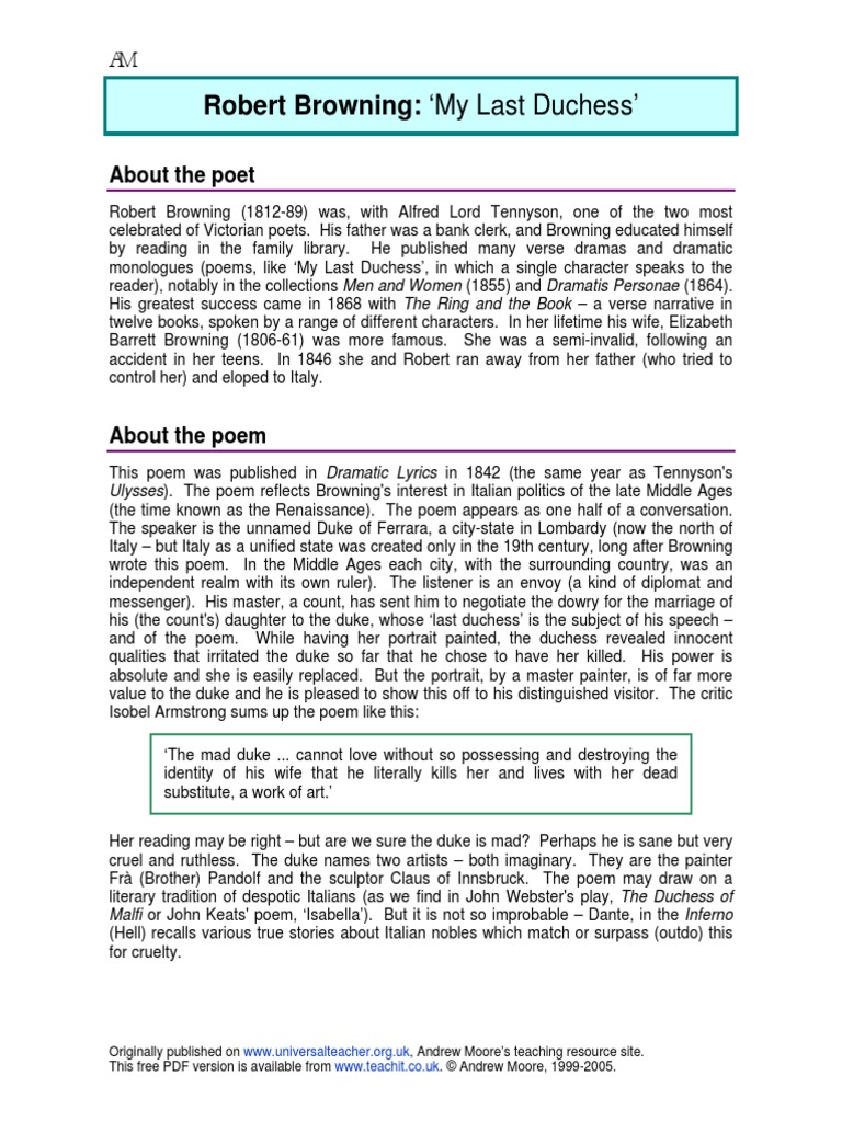 My Last Duchess | PDF | Robert Browning | Poetry