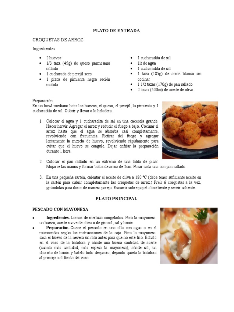 Recetas de Platos de Entrada Variados | PDF | Postres | Mayonesa